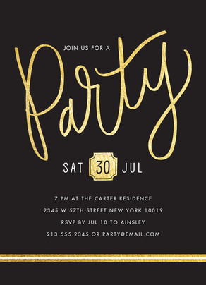 Gold Script Party Invitation Birthday Invitation | Cardstore